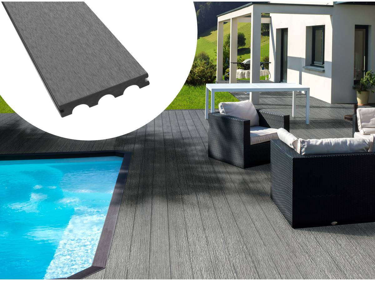 Pack 5 m² - Lames de terrasse composite pleines - Gris - Habitat et jardin