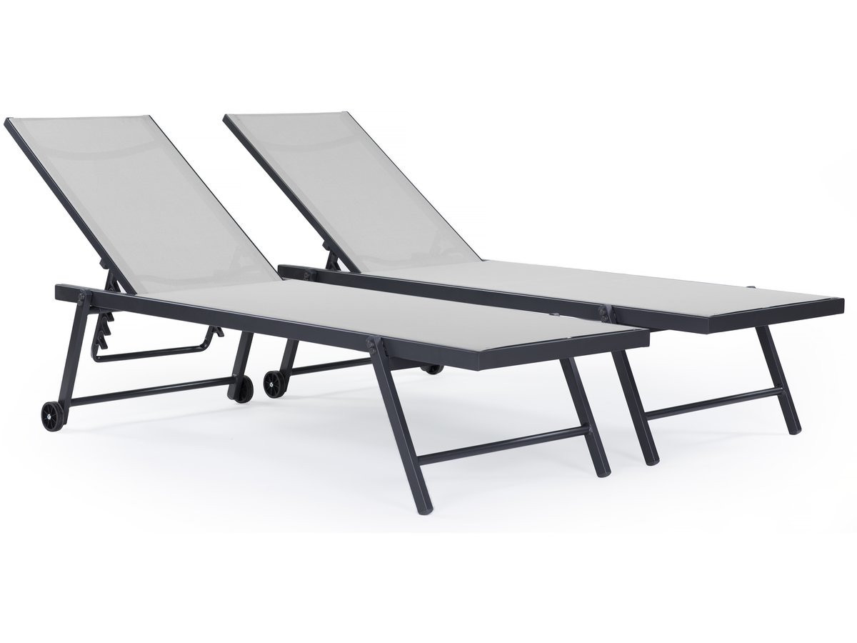 Lot de 2 bains de soleil textilène aluminium "Jolia" - Gris foncé ...