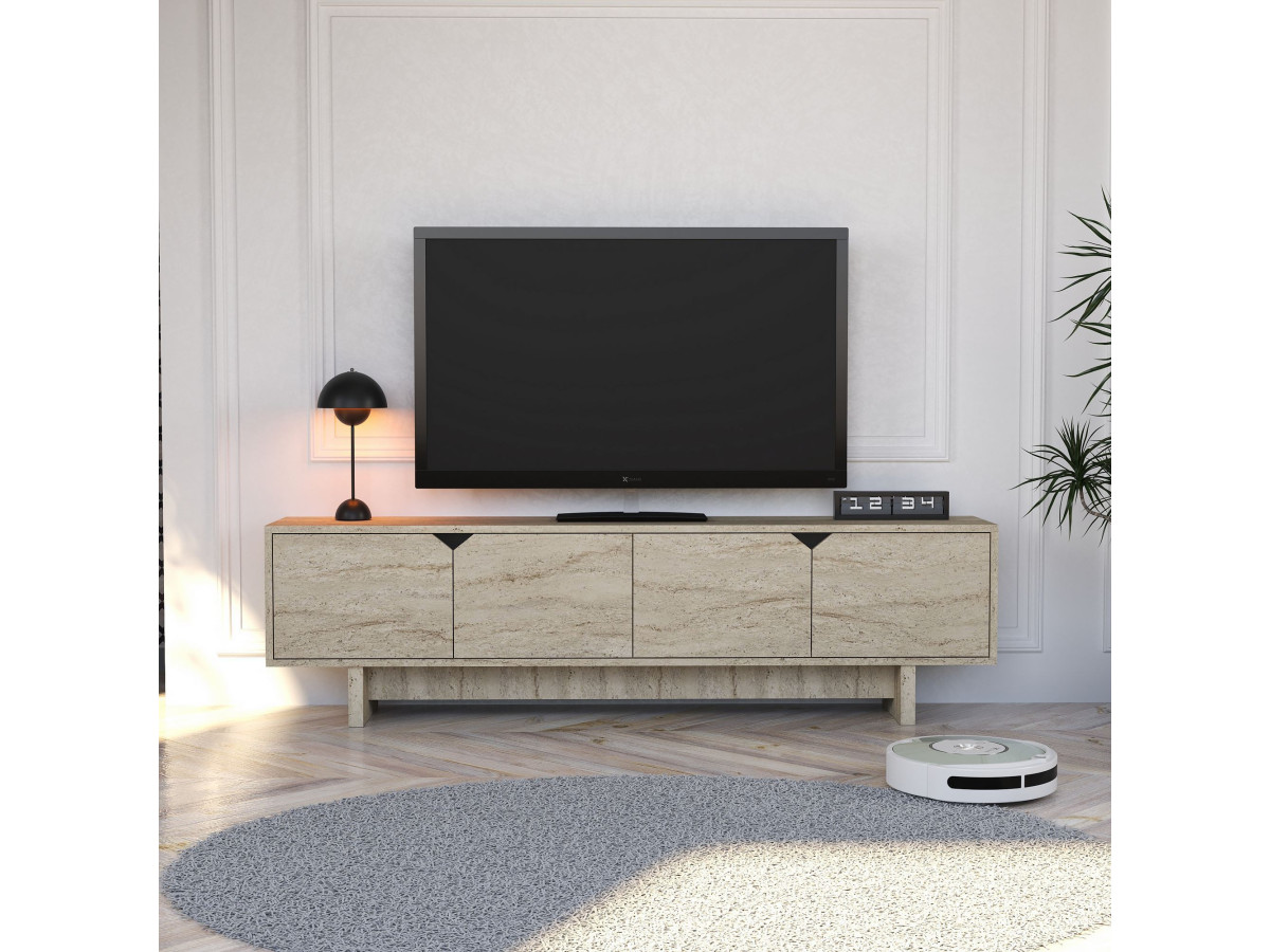 Meuble TV en bois "Turan" 180 x 30 x 50 cm - Travertin - Habitat et jardin