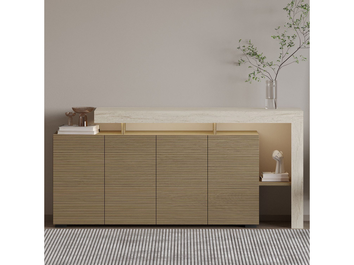 Buffet en bois "Beliz" - 170 x 35 x 80 cm - Travertin / Chêne Chaud ...